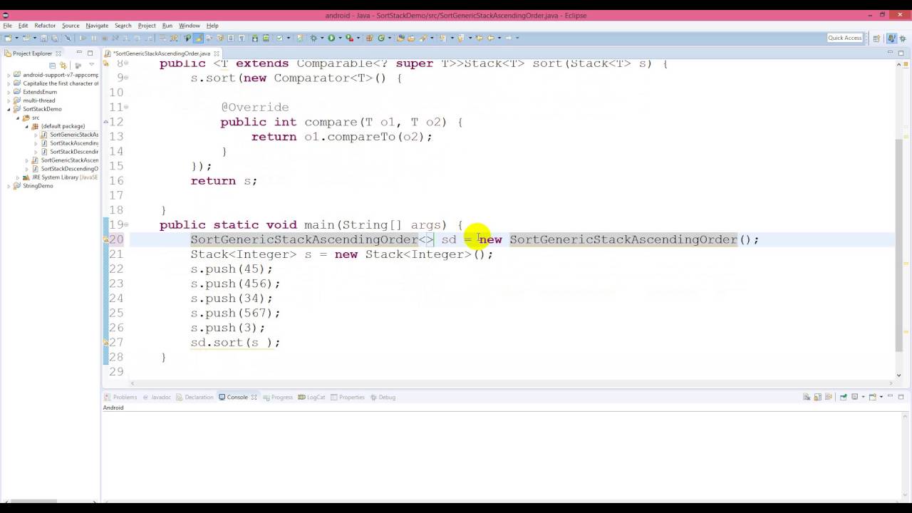 Sort a generic Stack in ascending order - Java