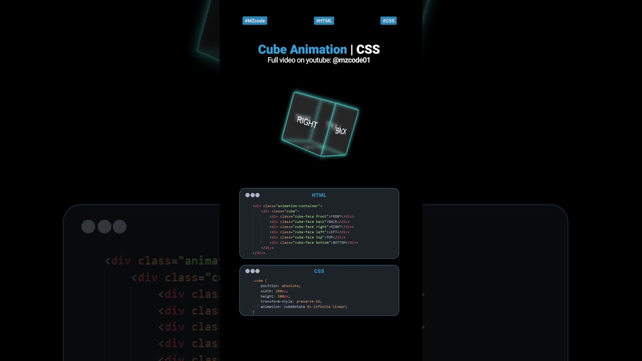 🎲 CSS Cube Animation Tutorial | HTML CSS | MZCode01 #cssshorts #shorts #css #coding #cube