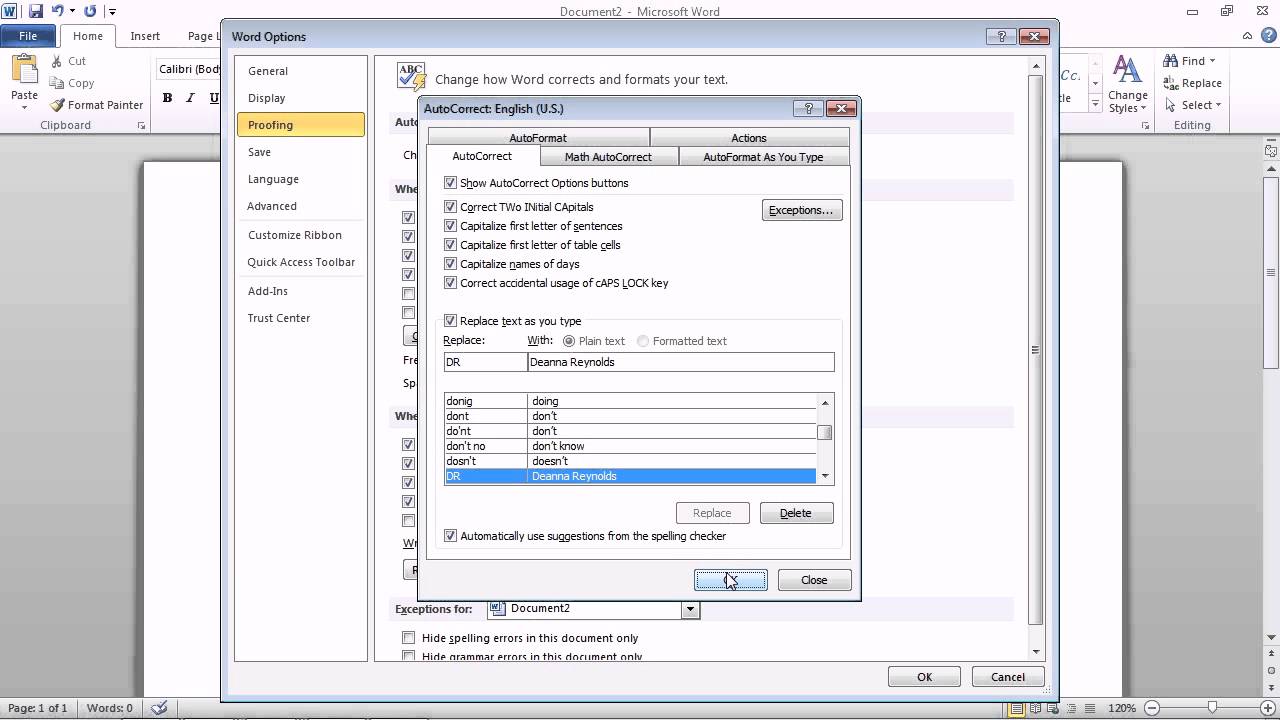 Word 2010 - AutoCorrect