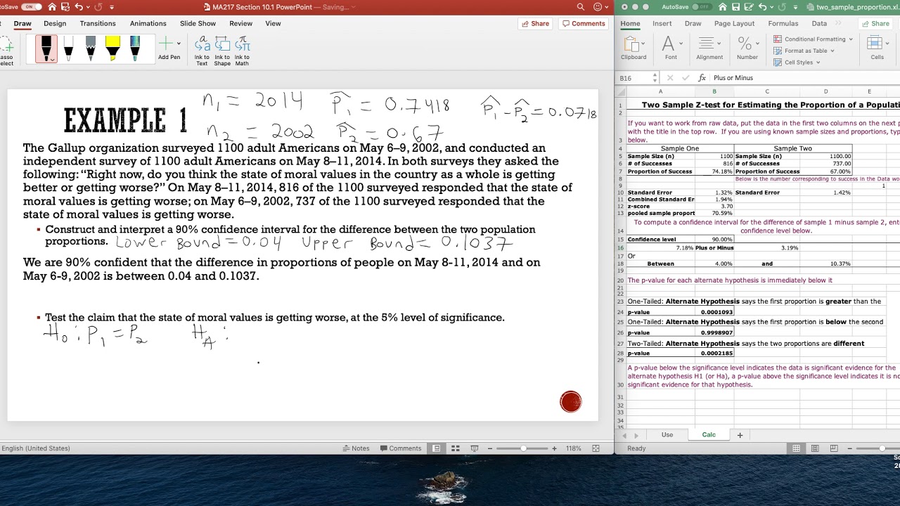 Section 10.1 Example 1 Two-Proportion Hypothesis Test and Confidence Interval