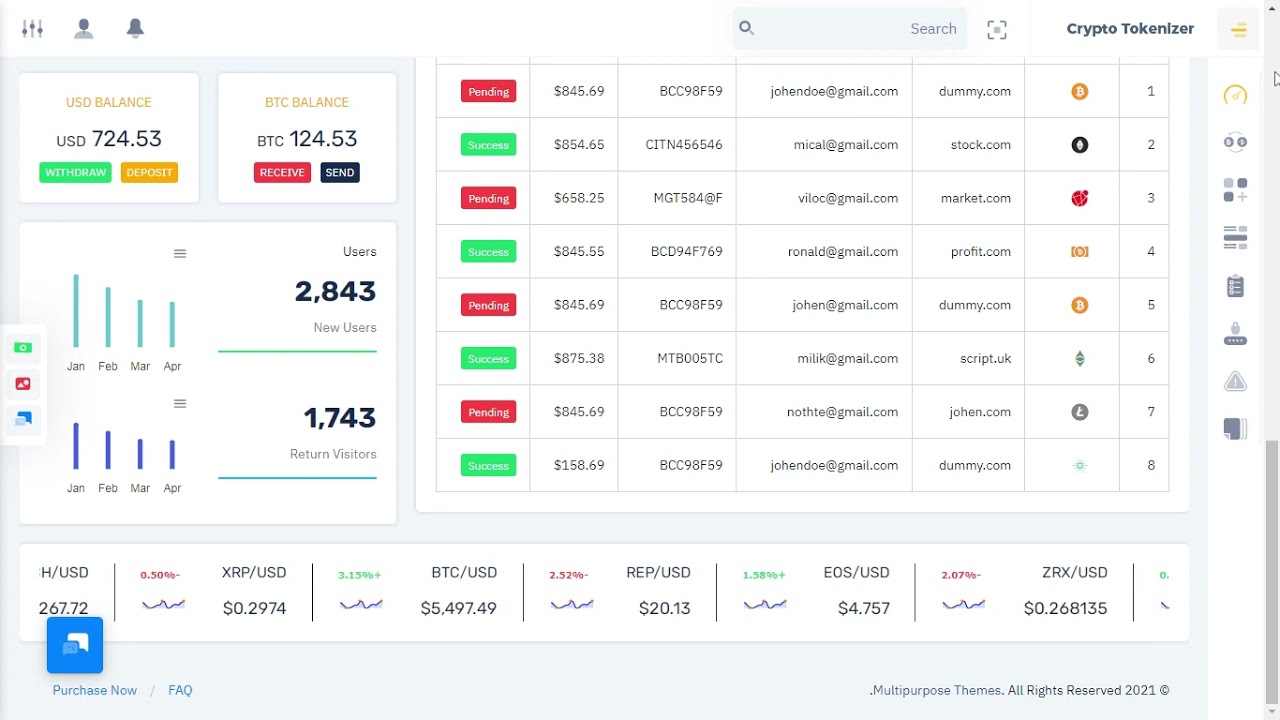 Crypto Tokenizer Dashboard Bootstrap Admin Template with RTL Light Theme