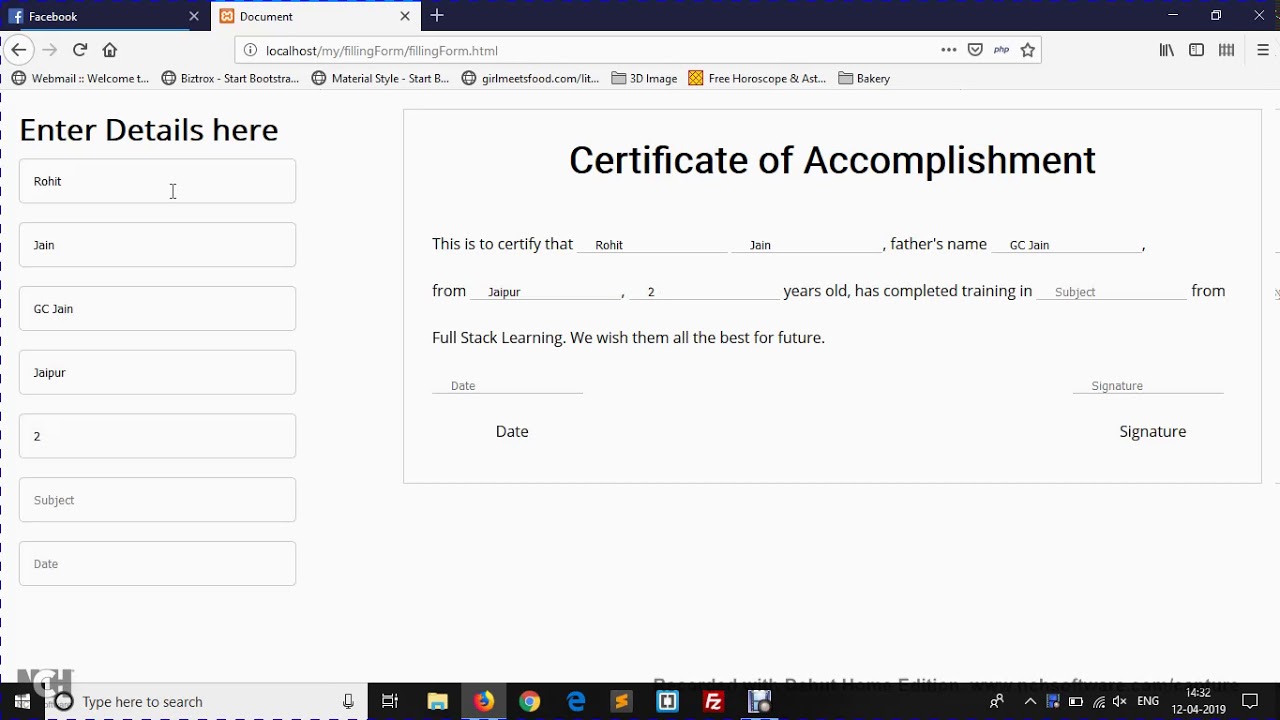 Javascript: Automatic Form Filling using Event Listners