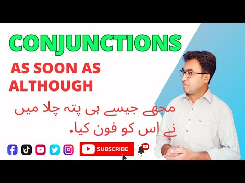 as soon as | conjunctions | although in Englishgrammar | partsofspeech | Learn English in Urdu Hindi