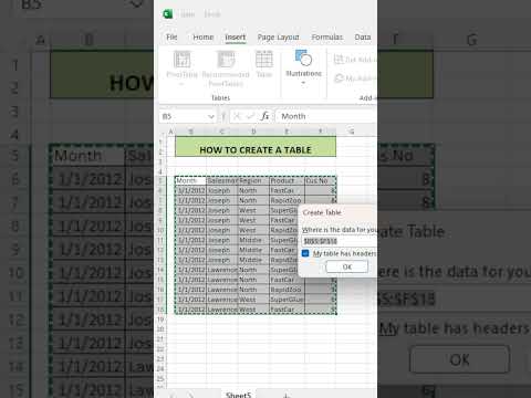 How to Create a Table | Excel Tutorial for Beginners
