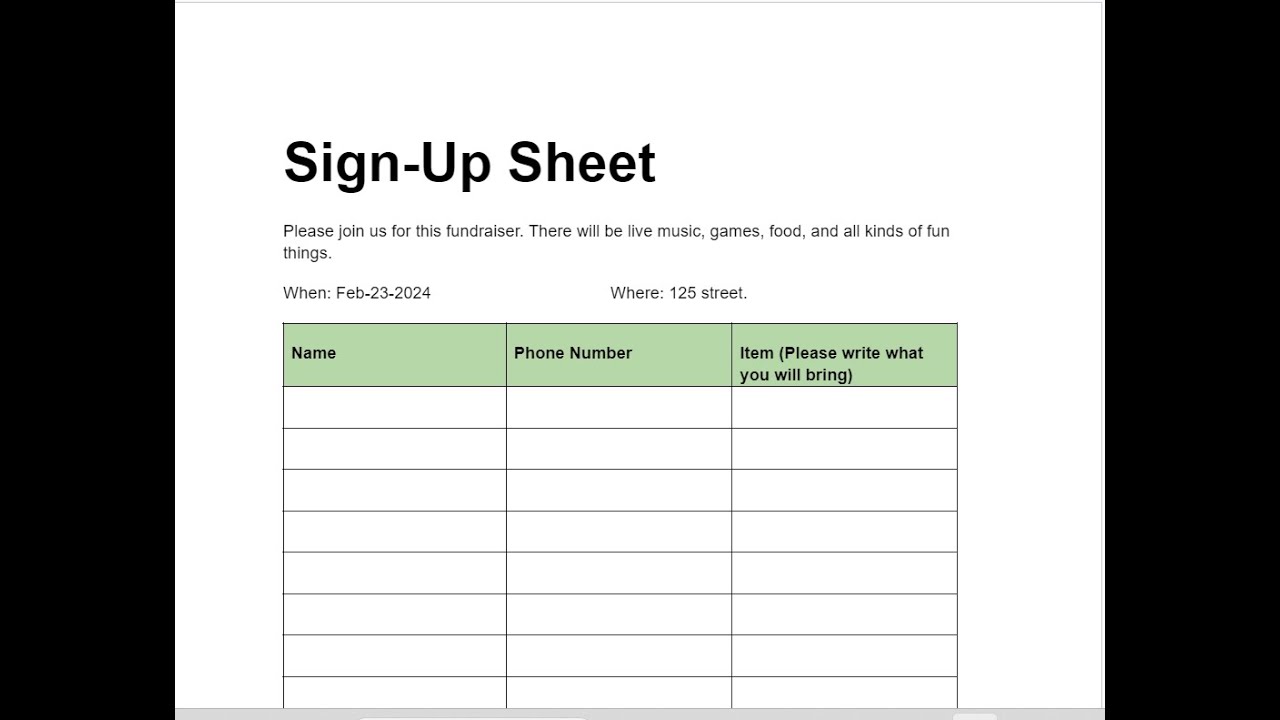 How to make a sign-up sheet