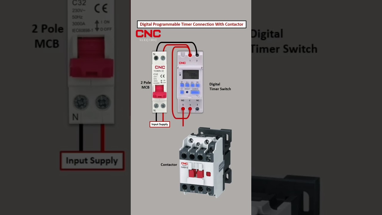 Digital Programmable Timer Connection with AC Contactor #cncelectric