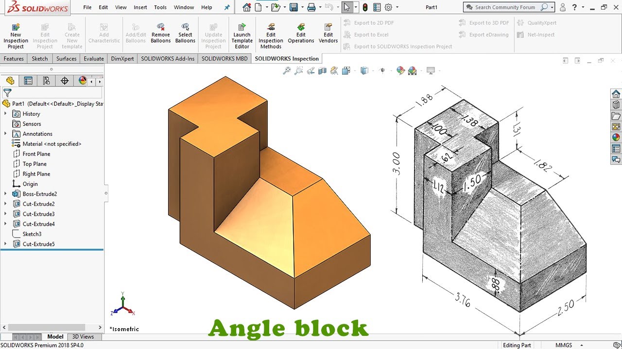 Solidworks Tutorial: Exercise #18 (Angle block)