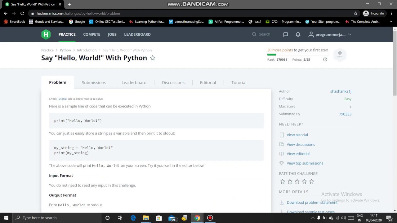 Hackerrank python video series 1| HelloWorld