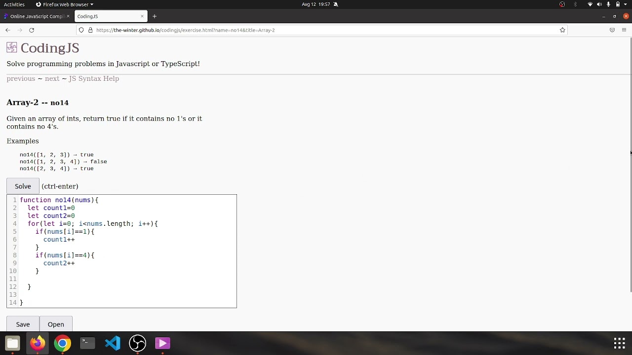 Javascript Codingjs (Codingbat) Array-2  no14 solution