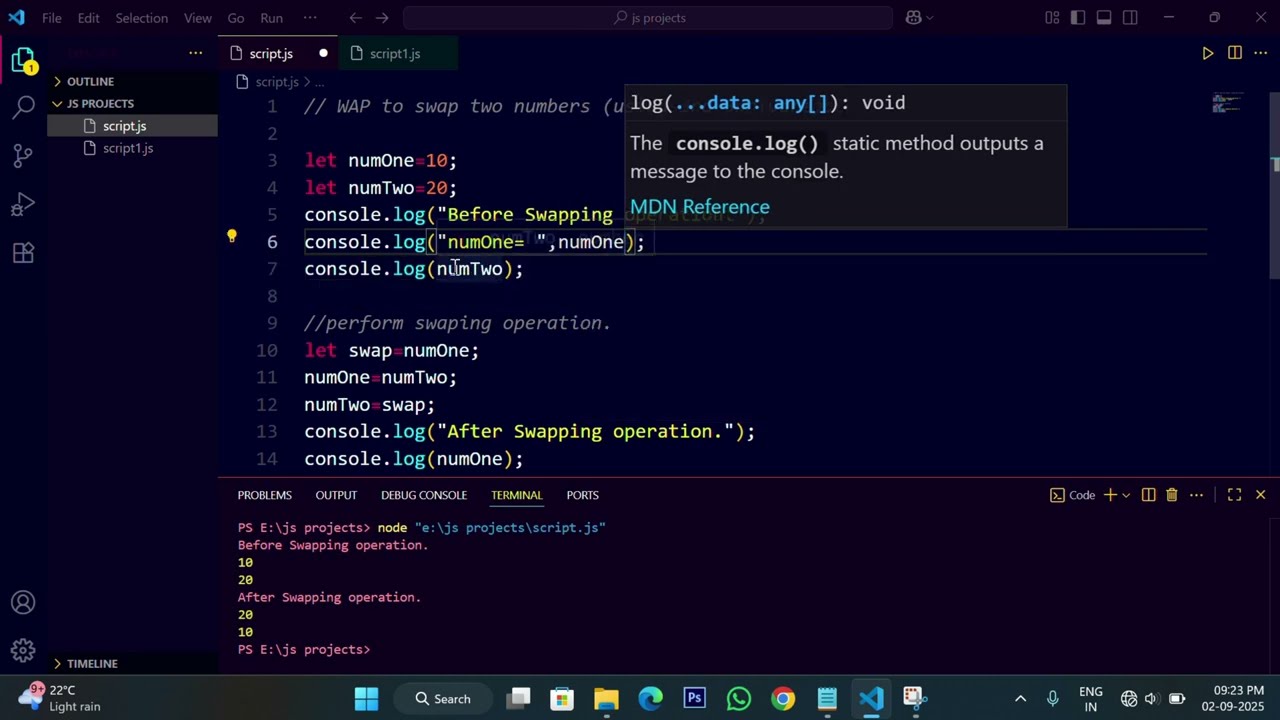 Swapping of Two Numbers in JavaScript | Beginner Coding Tutorial