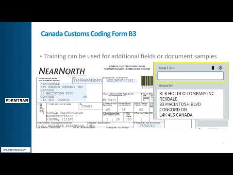 Formtran Vantage Document Skill Canada Customs Coding Form B3