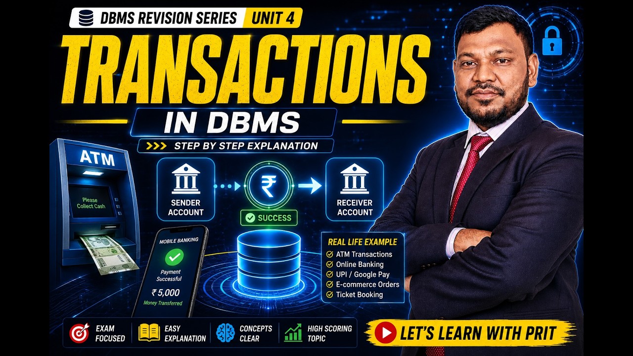 DBMS Unit 4 Lecture 1 | Transactions in DBMS Explained | Banking Example
