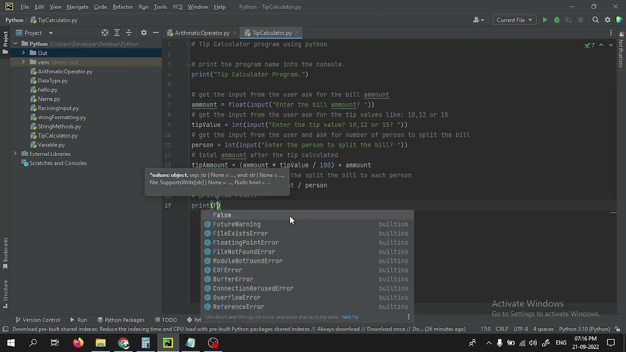 Tip Calculator Program using Python