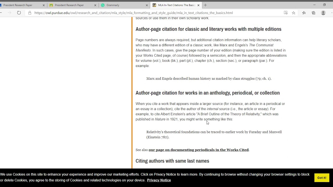 MLA In Text Citations  The Basics    Purdue Writing Lab and 3 more pages   Profile 1   Microsoft​ Ed