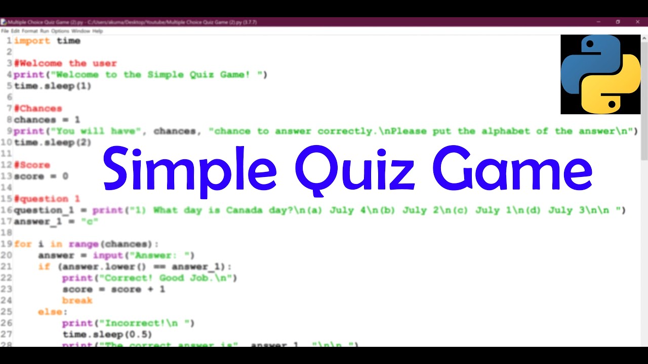 Simple Multiple Choice Quiz Game in Python