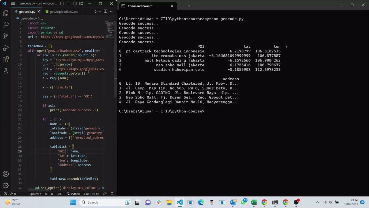 Geocode Location using Google geocoding API in Python