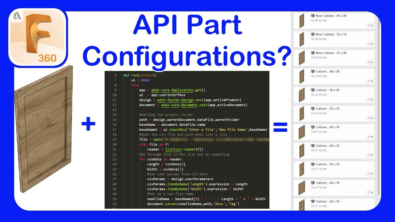 Intro to API in Fusion 360 Part 8 - Making a Part Configurator from CSV Data #Fusion360API #Python