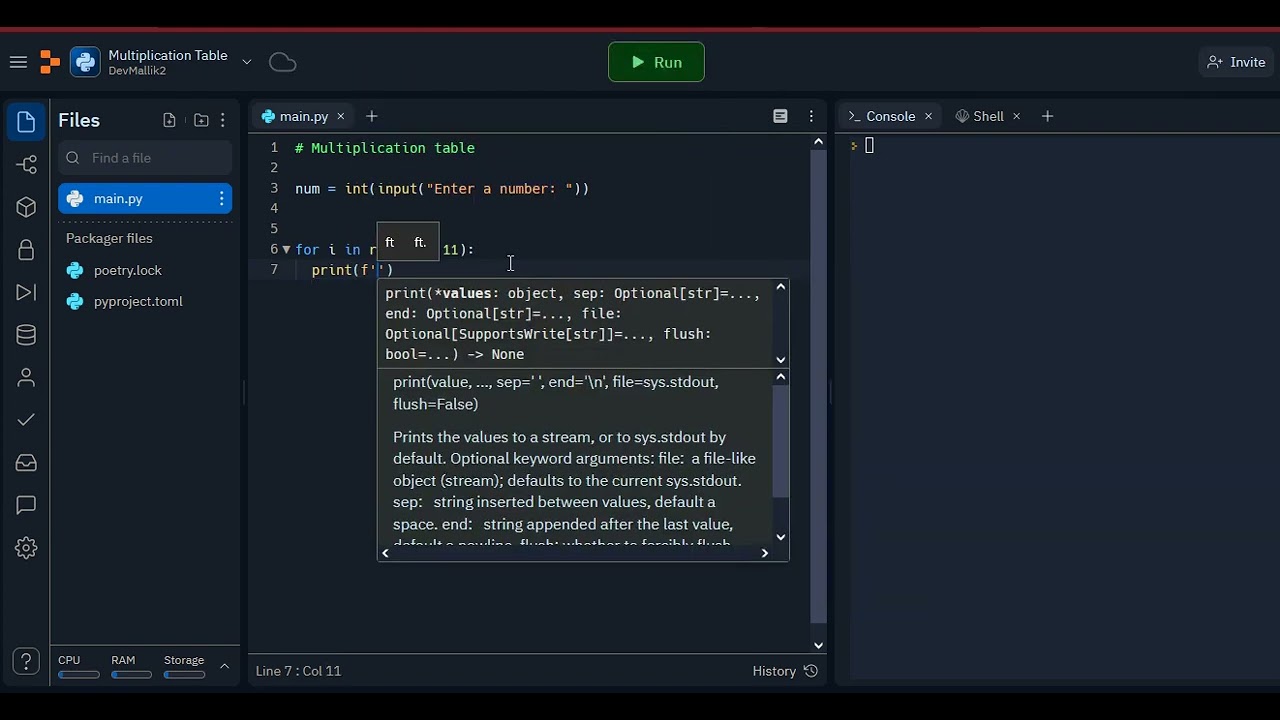Multiplication Table in Python | Python Programming Beginner | #dev_code