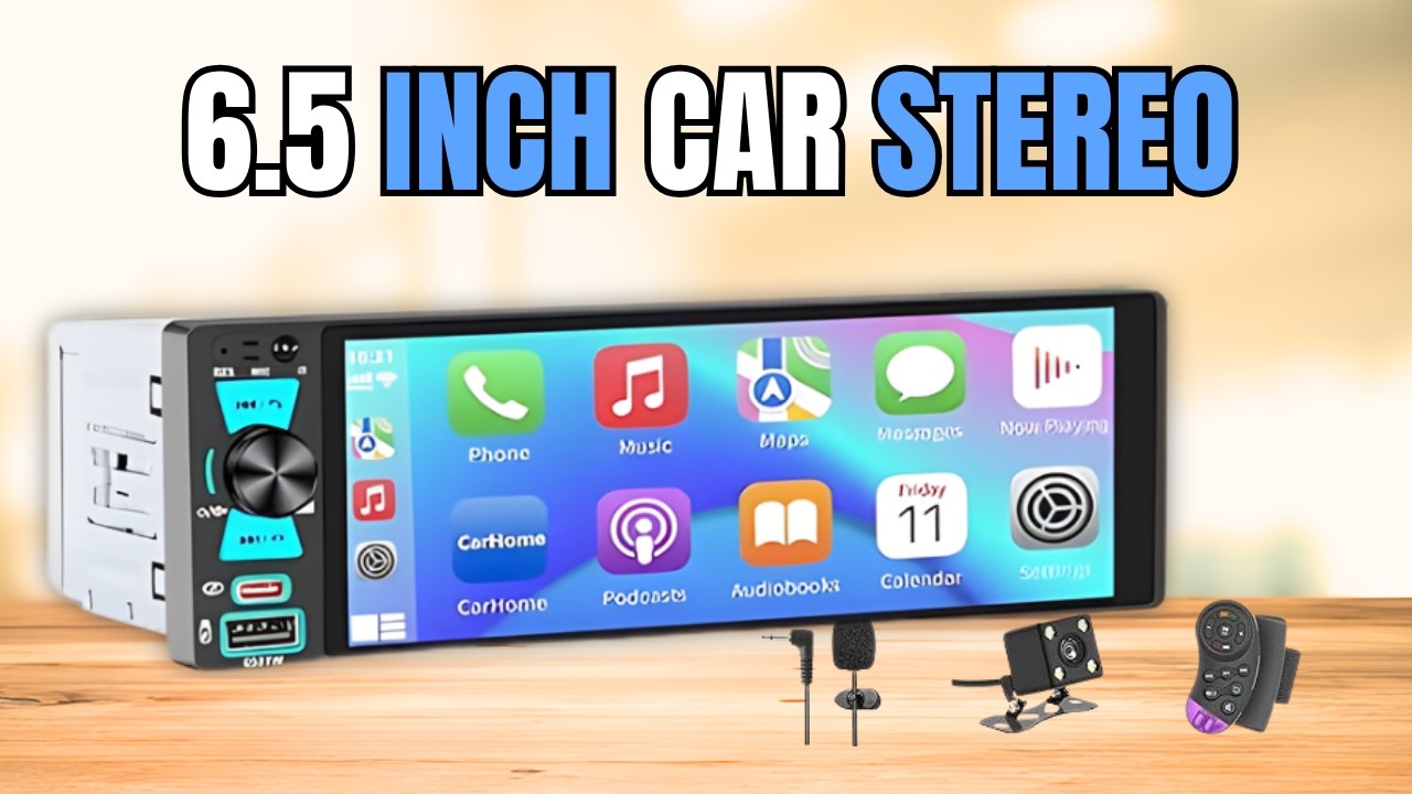 Single DIN Car Stereo with 6.5” Touchscreen | Wireless Apple CarPlay & Android Auto + Backup Camera
