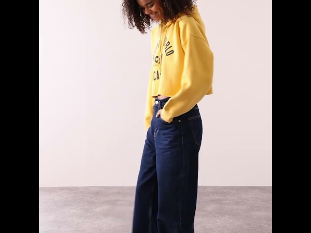 LEVIS 90S GOLD TAB CROPPED HOODIE YELLOW/BLUE - SWEATSHIRTS WOMEN ...