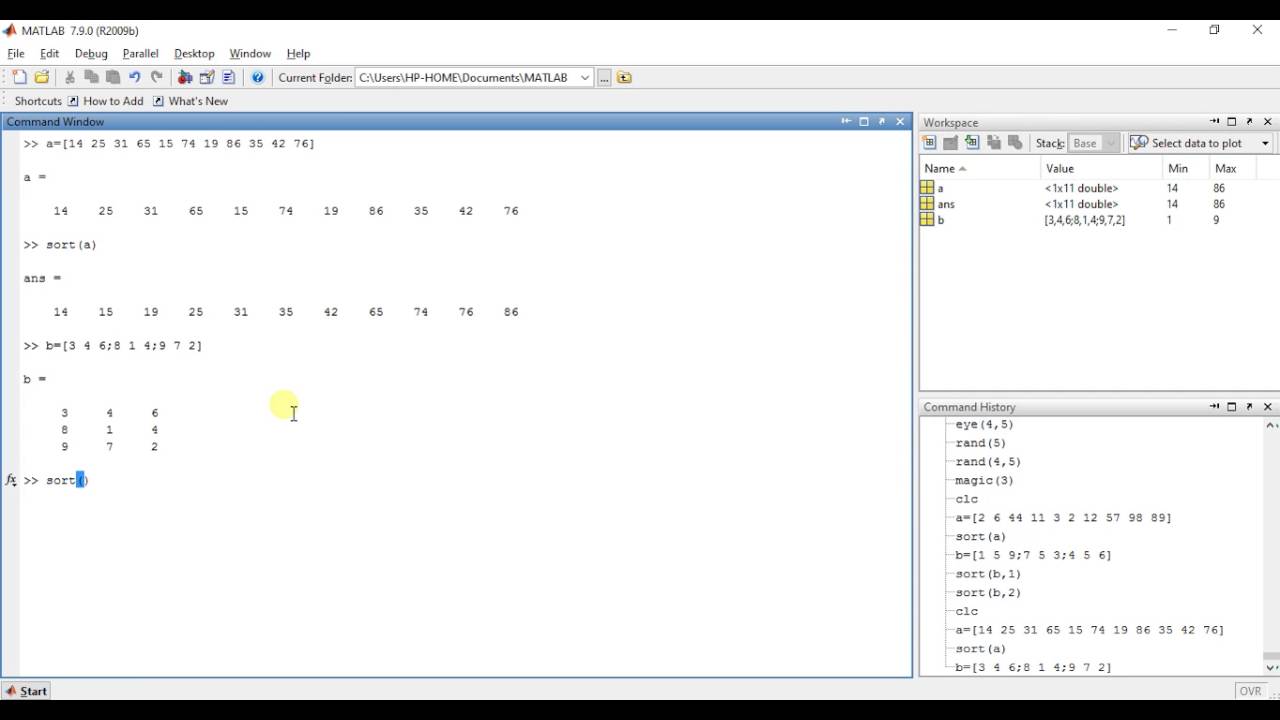 MATLAB Programming 43 - Sorting of arrays