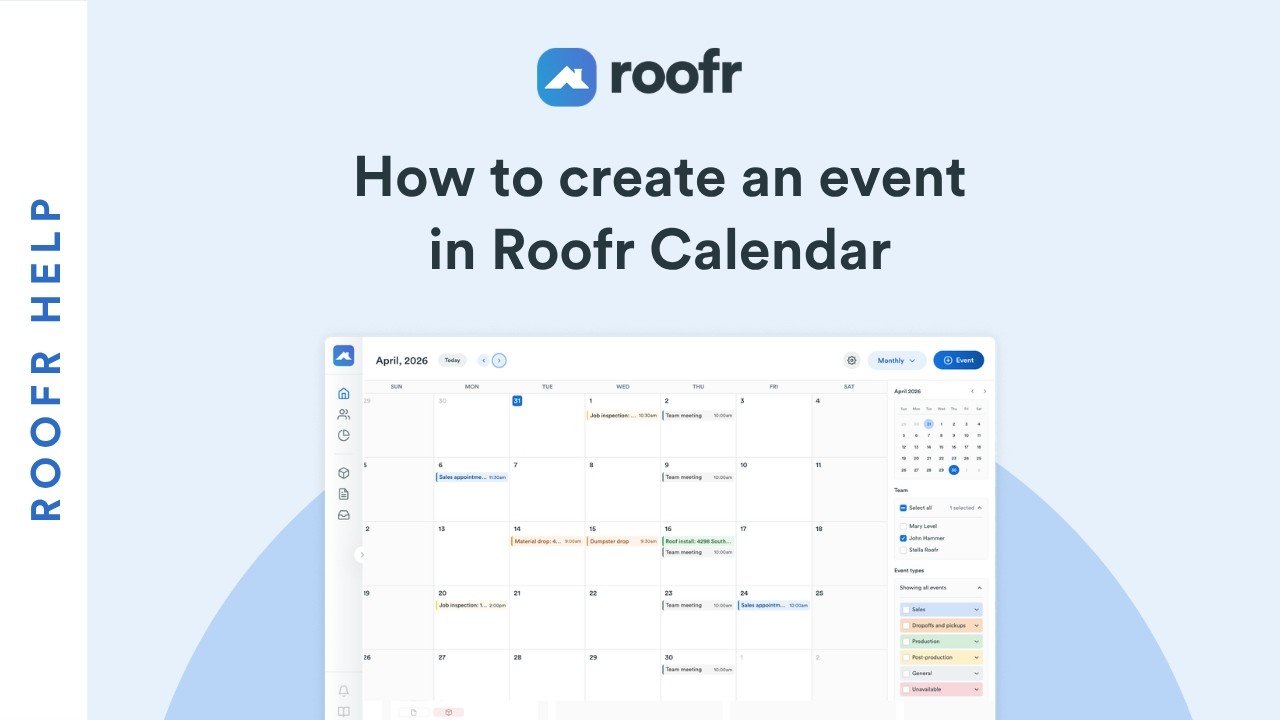 How to Create an event in Roofr Calendar