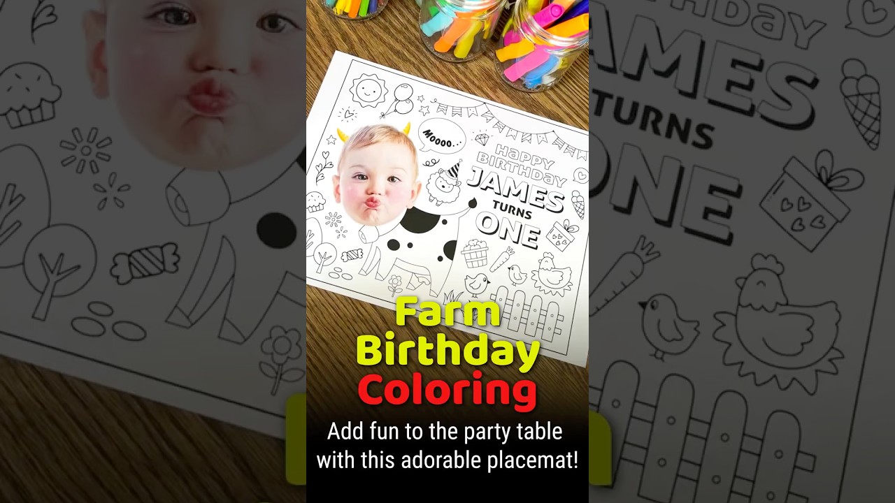Custom Farm Birthday Coloring Placemat 🐮