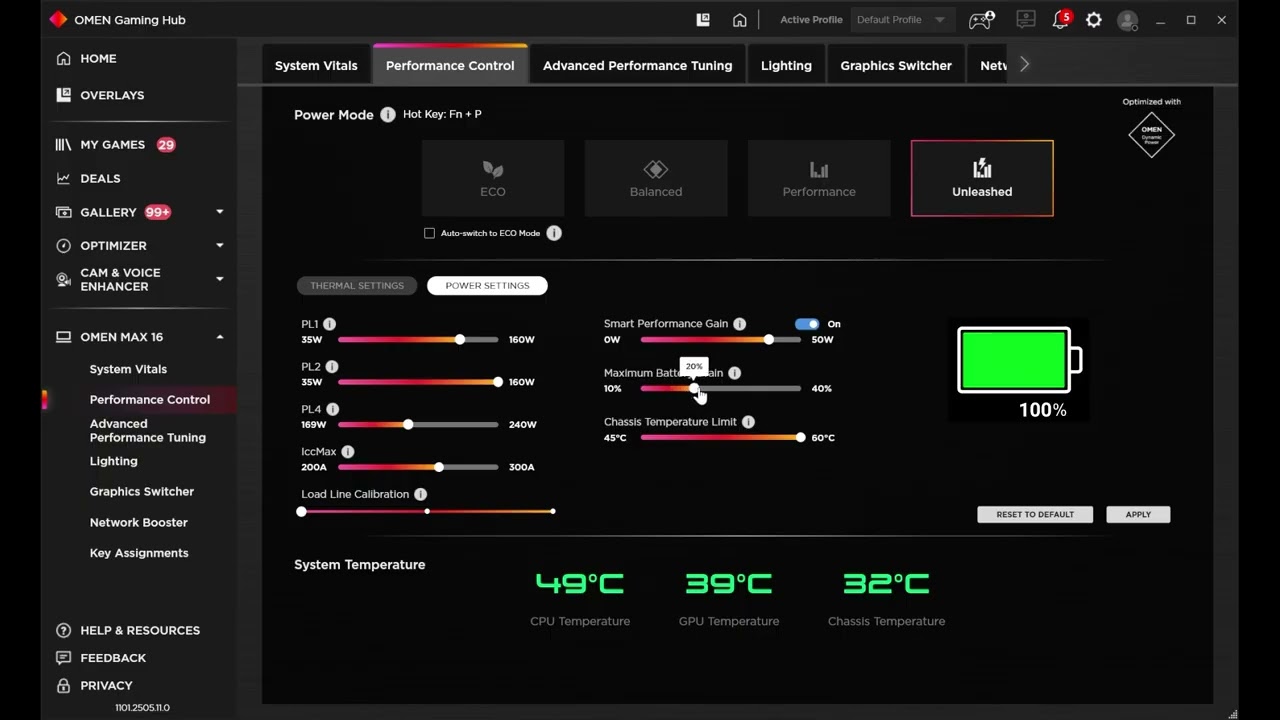 OMEN Gaming Hub | Performance Control Guide | Unleashed Mode on OMEN MAX 16 Laptop
