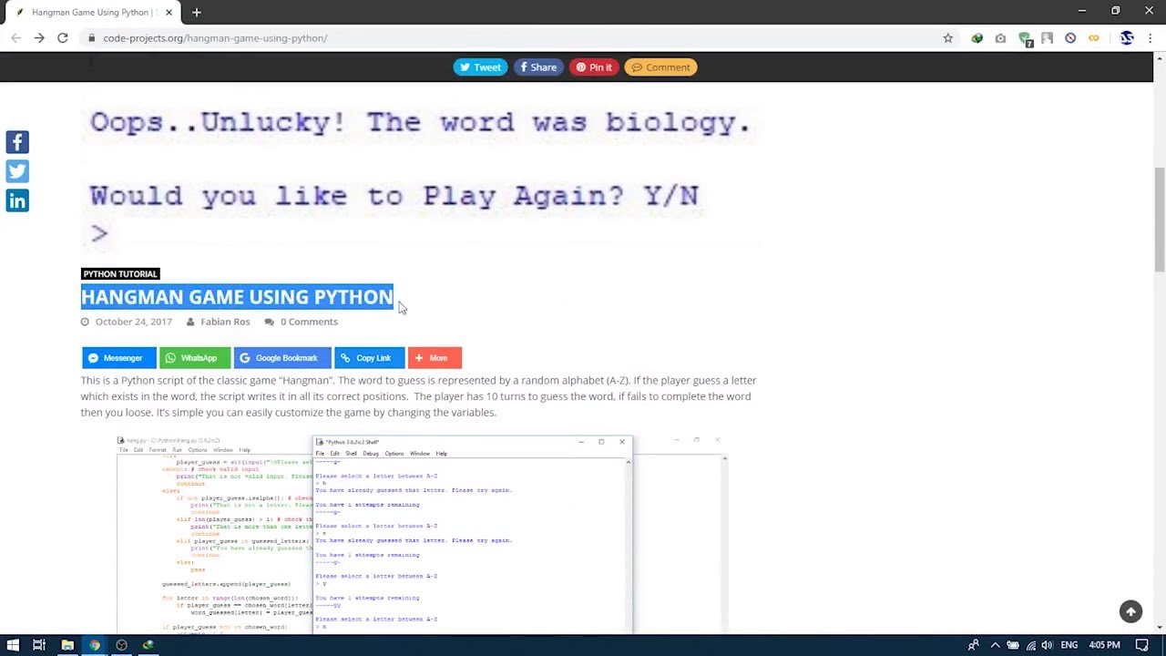 HANGMAN GAME USING PYTHON | Source Code & Projects