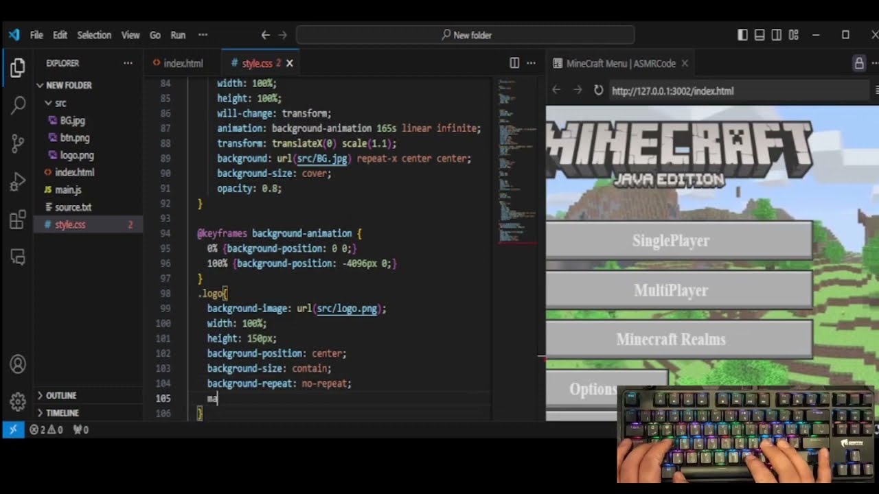 ASMR Programming - Coding Minecraft Main Menu - No Talking