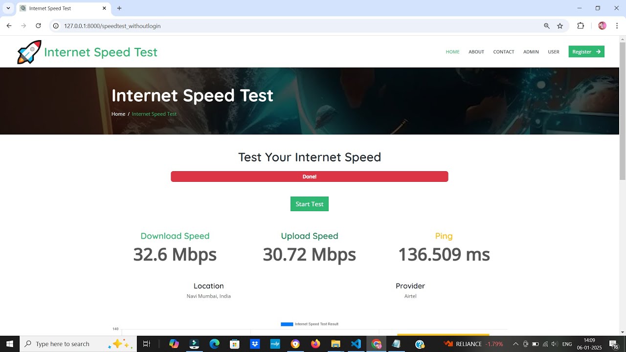 Internet Speed Test Project using Python Django Sqlite