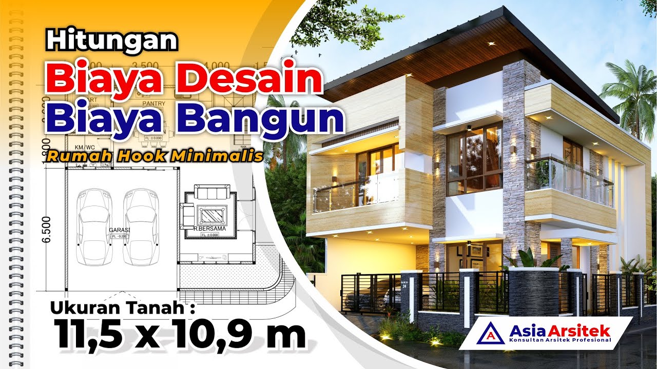 Hitungan Biaya Desain & Biaya Bangun Desain Rumah Hook Minimalis Kontemporer 2 Lantai