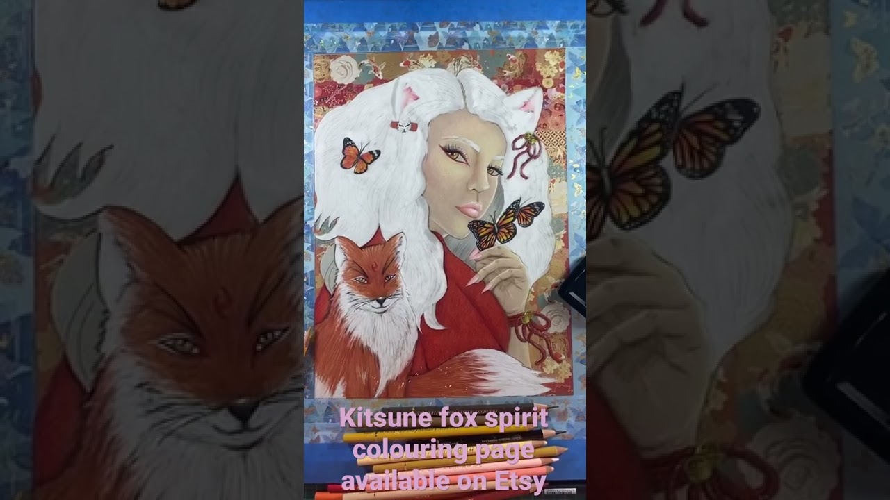 Kitsune fox spirit colouring page available on Etsy #art #colouring #etsy #arttransformation