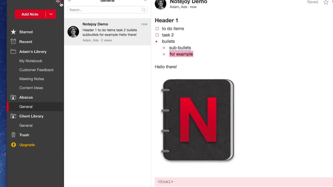 Notejoy Product Demo