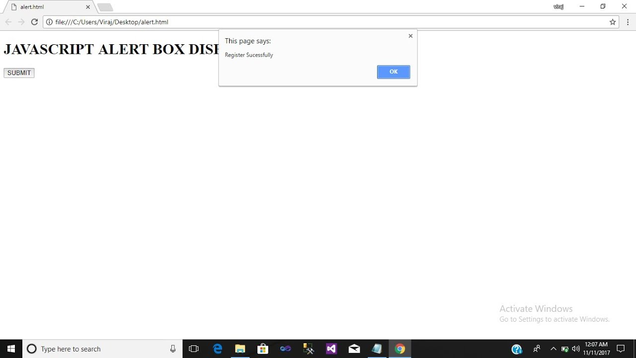 HOW TO SET ALERT BOX ON WEBPAGE USING JAVASCRIPT