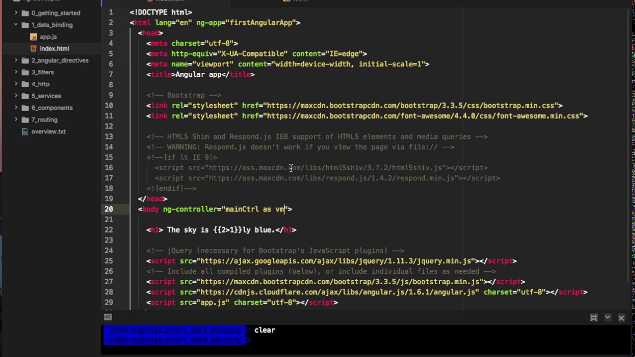 AngularJS 1.6.x Tutorial - 2 - Data binding
