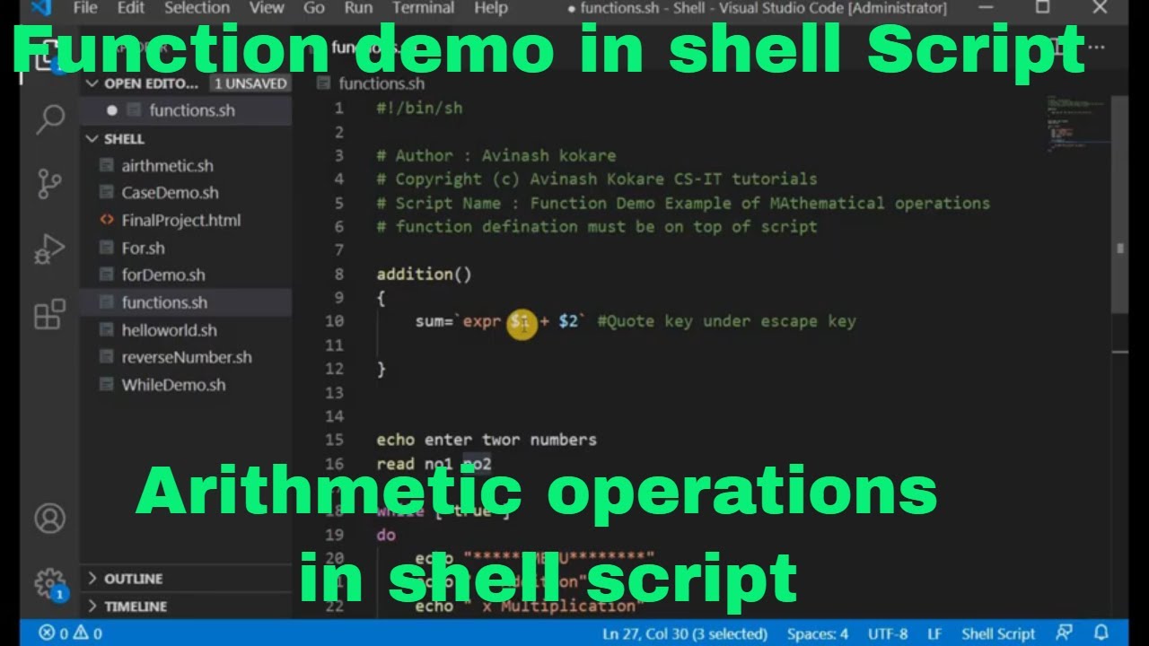 Function in shell script | Arithmetic operations in shell using functions