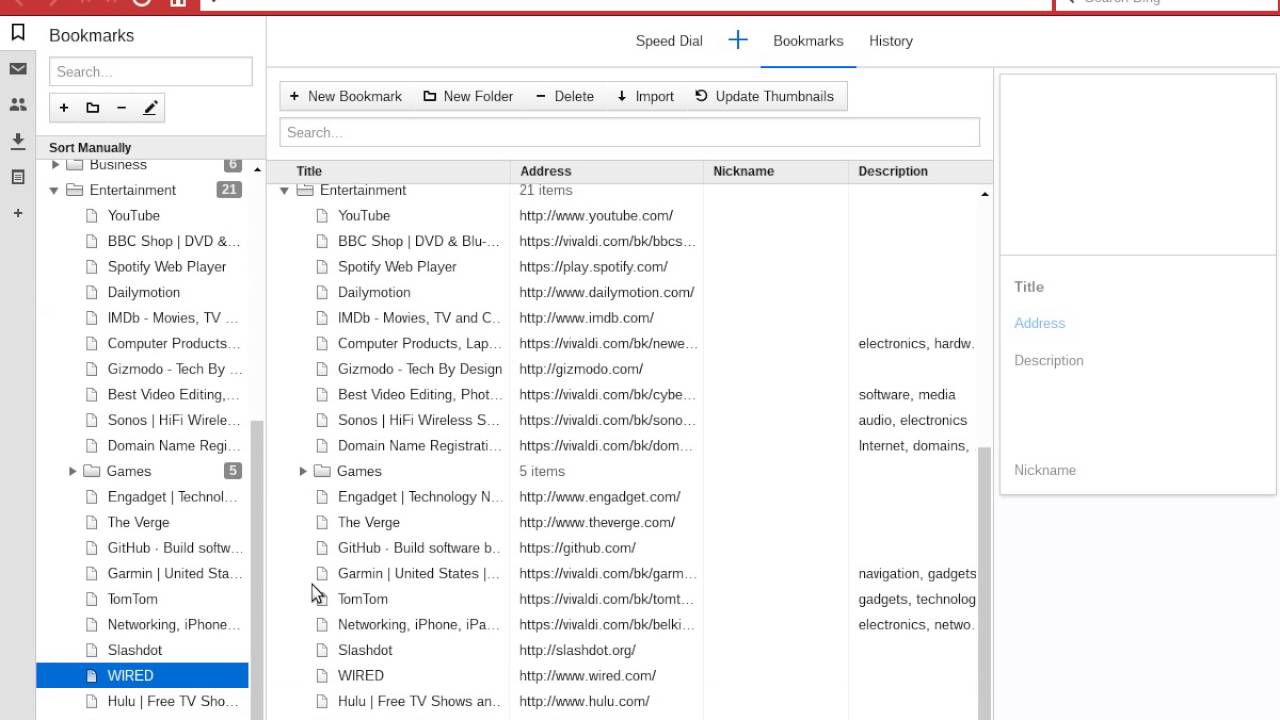 Vivaldi Tip: Sort your bookmarks in one view