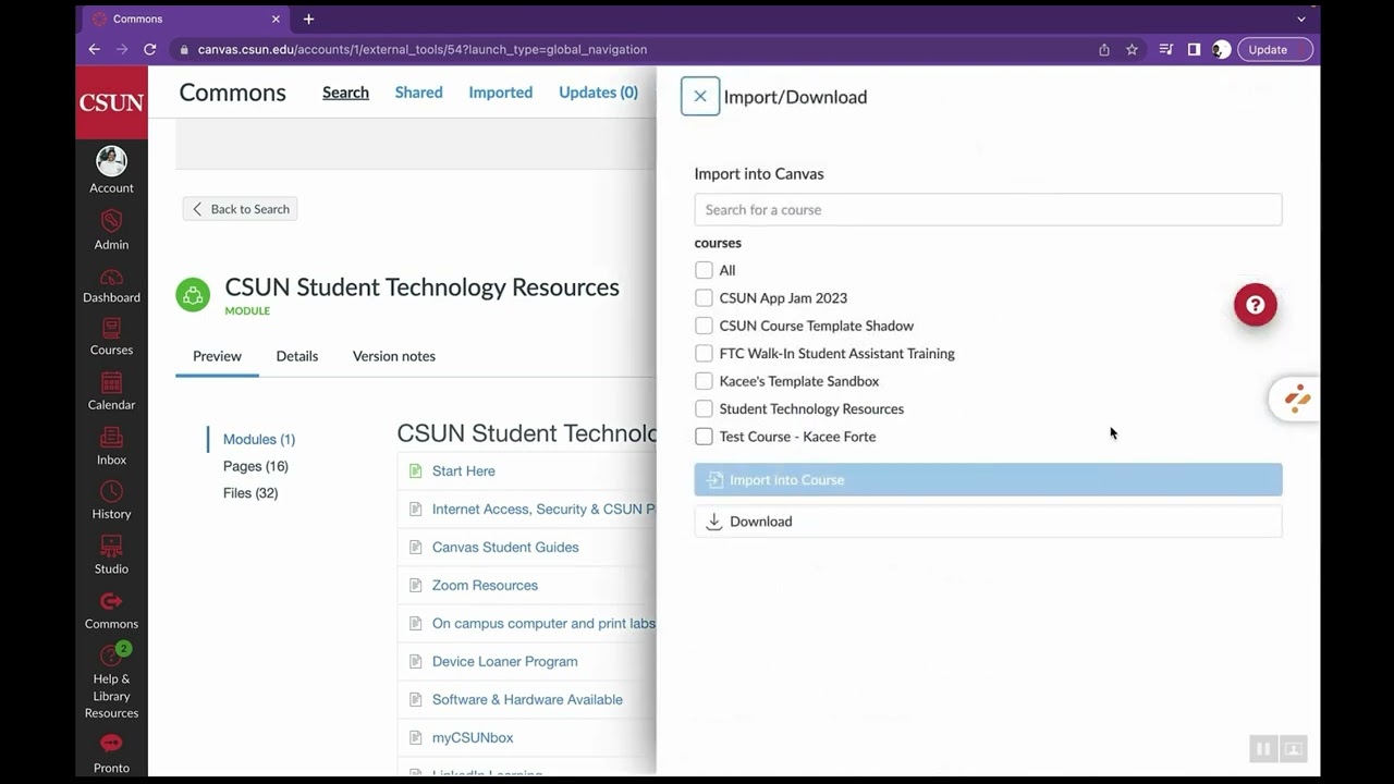 How to Import the Student Technology Resources Module
