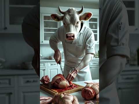 Reversed World BBQ Party: Humanoid Cows Grilling Human Meat!  #ai #fantasy #surreal