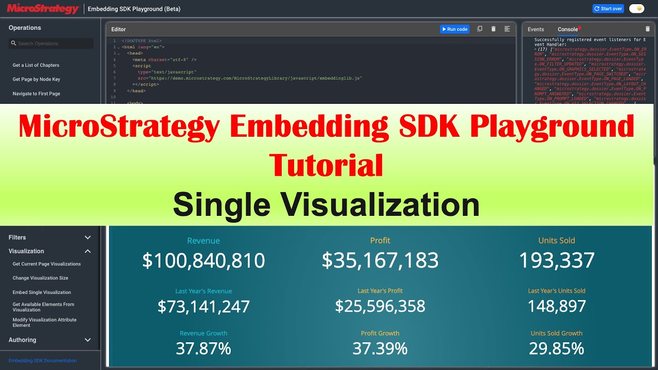 MicroStrategy Embedding SDK Playground Tutorial  - Single Visualization