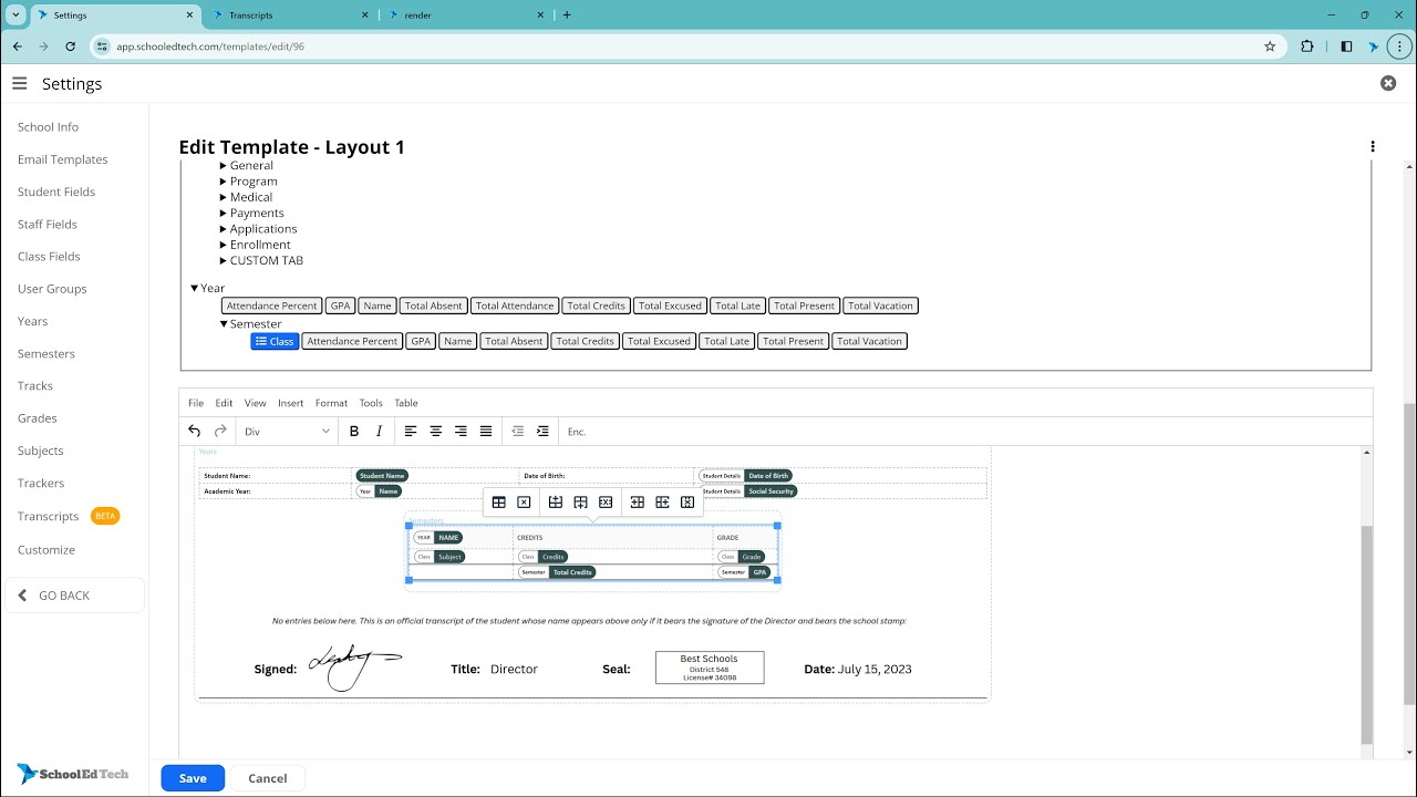 Customizing transcripts