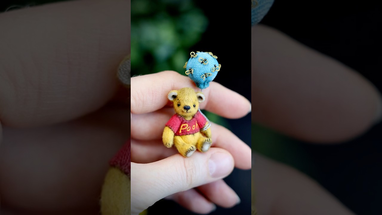 Miniature Teddy bear Winnie 3.9 cm (1.54”) Vintage stile Sewn by hand Collectible toy Miniature Cute