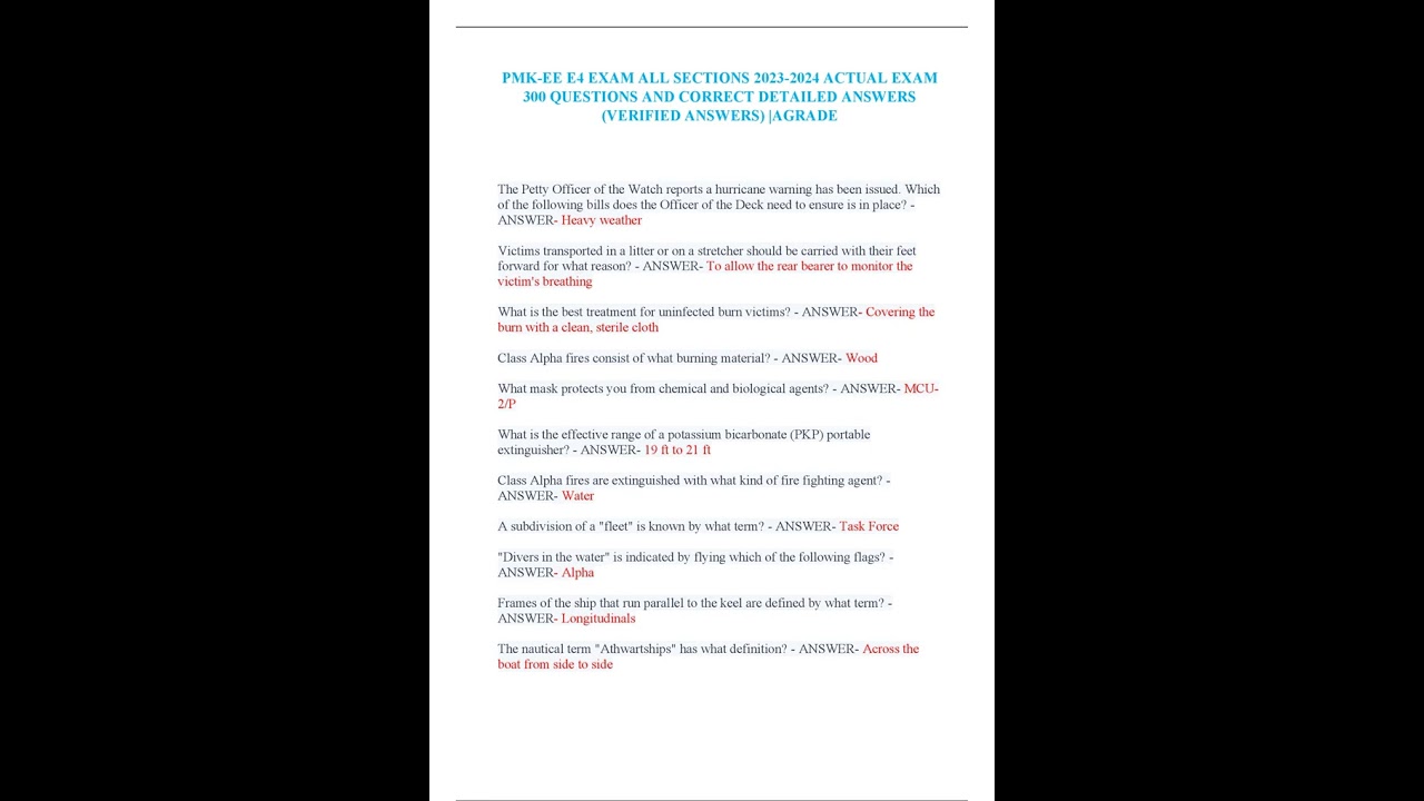 PMK EE E4 EXAM ALL SECTIONS 2023 2024 ACTUAL EXAM 300 QUESTIONS AND CORRECT DETAILED ANSWERS VERIFIE