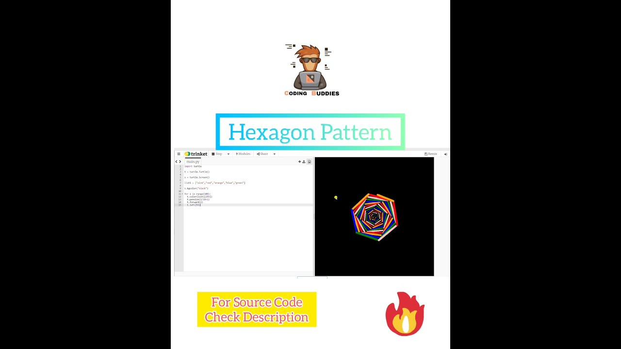 Make Hexagonal Pattern Using Python Turtle Module | Python Project With Turtle | #CodingBuddies |