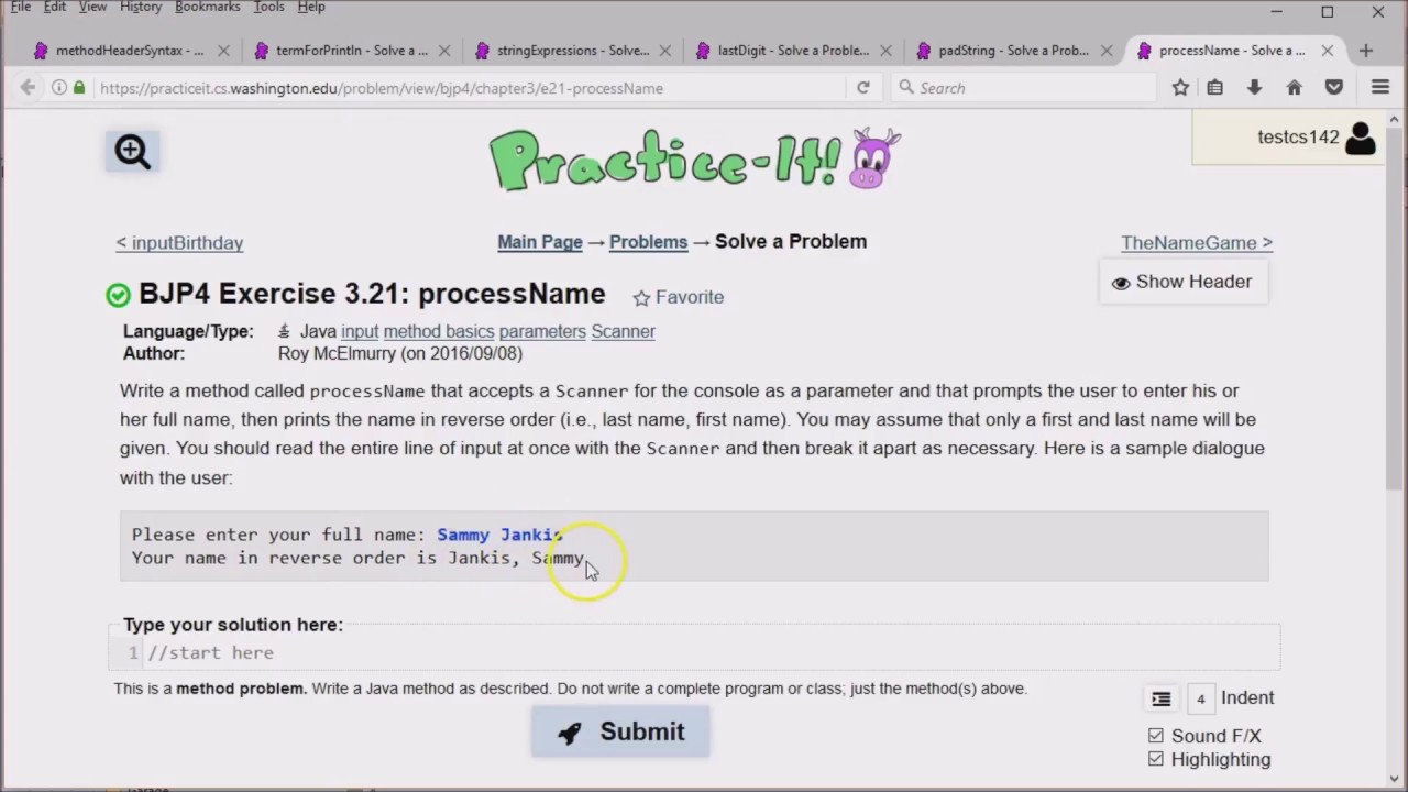 Java Strings & Scanners PracticeIt Tutorial Building Java Programs Ch 3