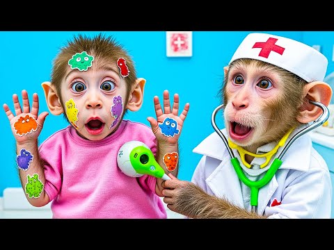 BiBi Monkey pretend Doctor Check Up Health by Sticker Pox for Puppy and Duckling | Baby Monkey Daily