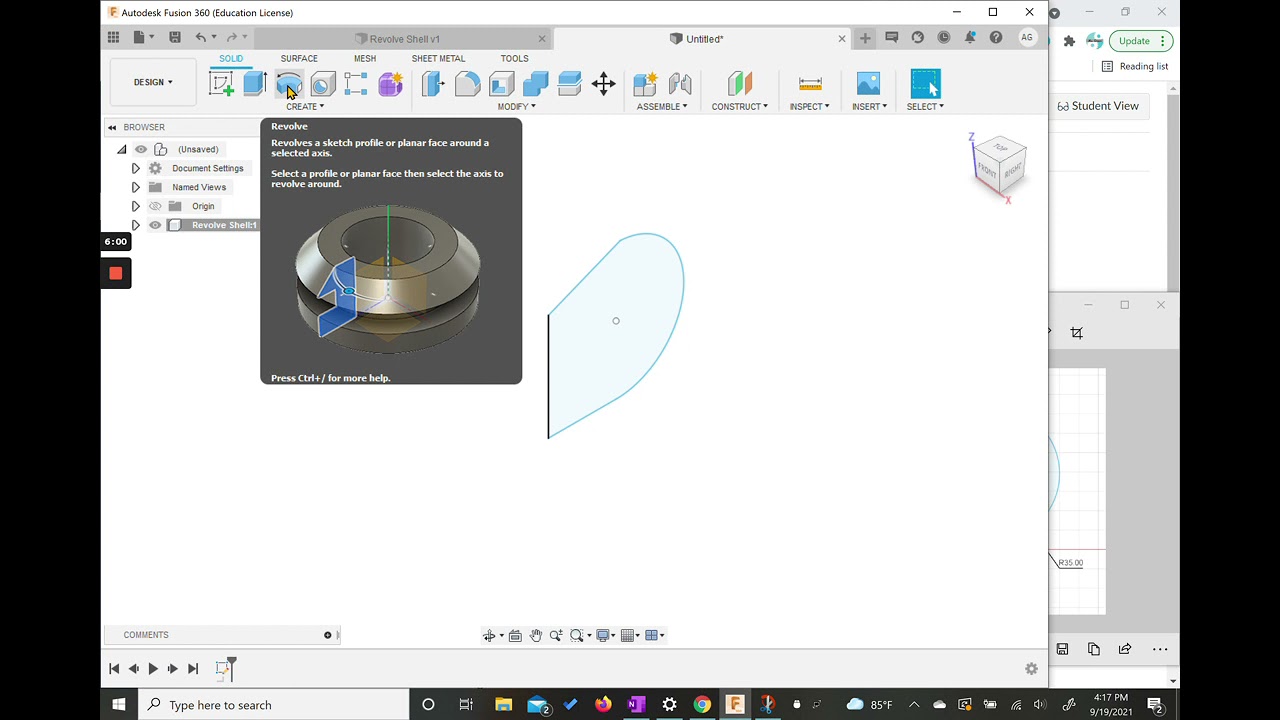 Fusion 360: Dimension, Revolve, and Shell