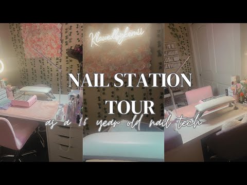 NAIL STATION TOUR 2023 | at home nail set up, teen nail tech, desk tour
