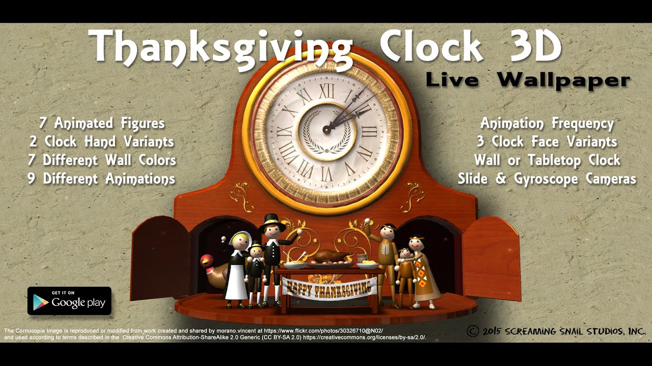 Thanksgiving Animated Clock 3D Live Wallpaper for Android